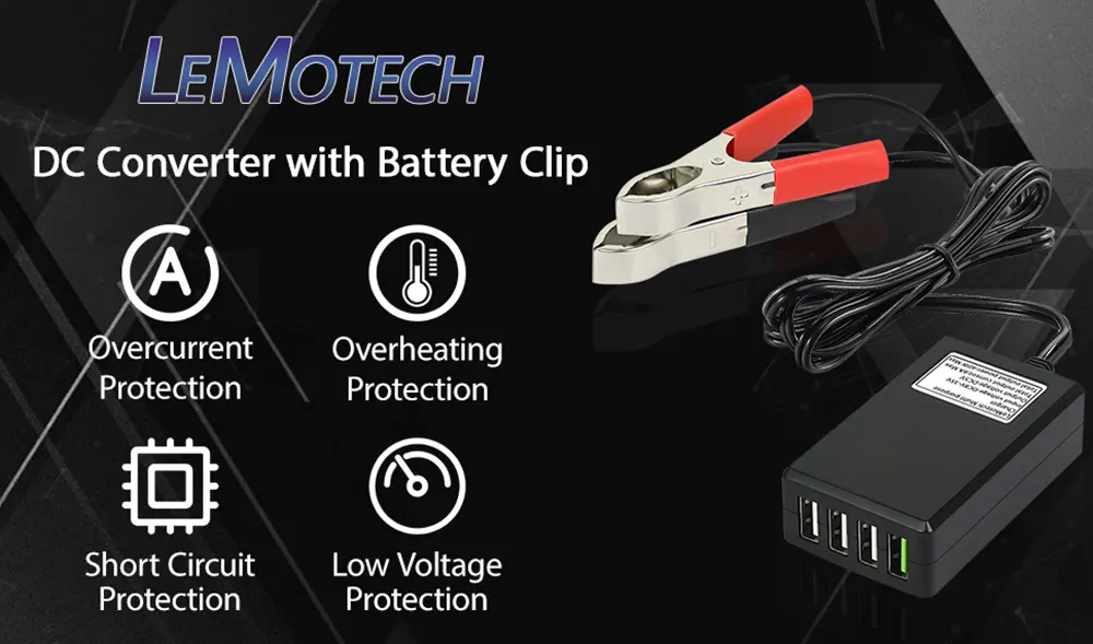 Power Adapter Charger 4 USB | 12V/24V to 5V DC Converter