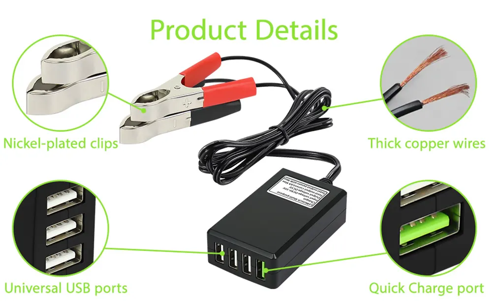 Power Adapter Charger 4 USB | 12V/24V to 5V DC Converter